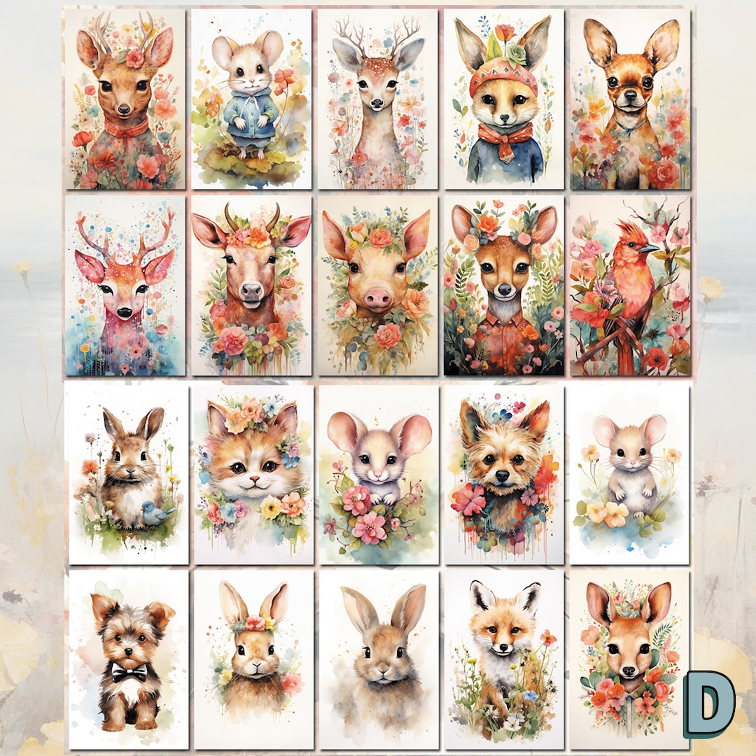 20 Cute Animal Watercolor Prints for Nursery and Playroom Decor Vivid ...