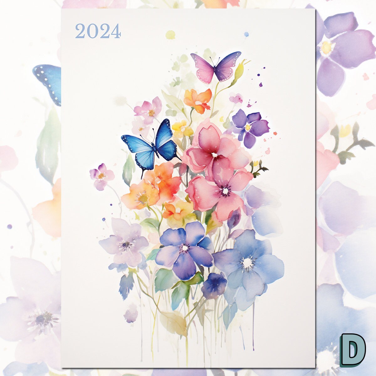 2024 Butterfly Calendar: Watercolor Art, Printable, Holiday Dates ...
