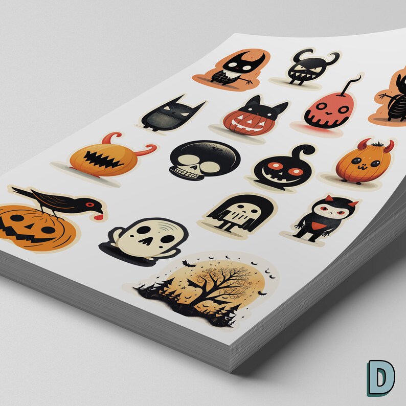 60 PRINTABLE Halloween Sticker Sheet Pack Retro Halloween - Etsy