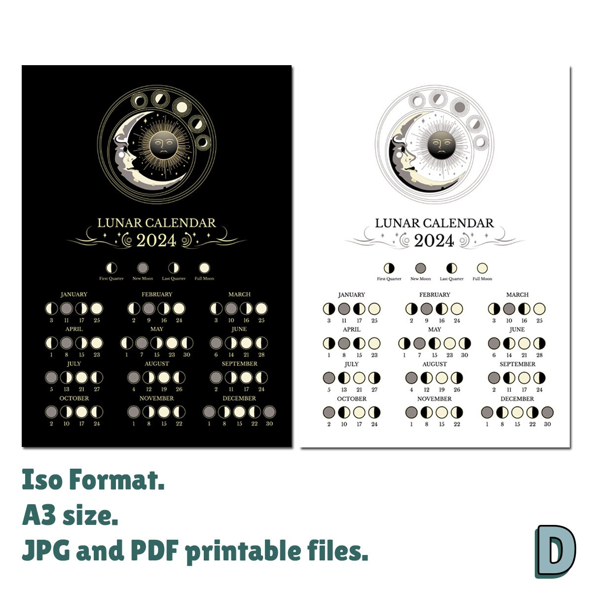 Lunar Calendar 2024: Printable Moon Phase Chart, Authentic Astrology ...