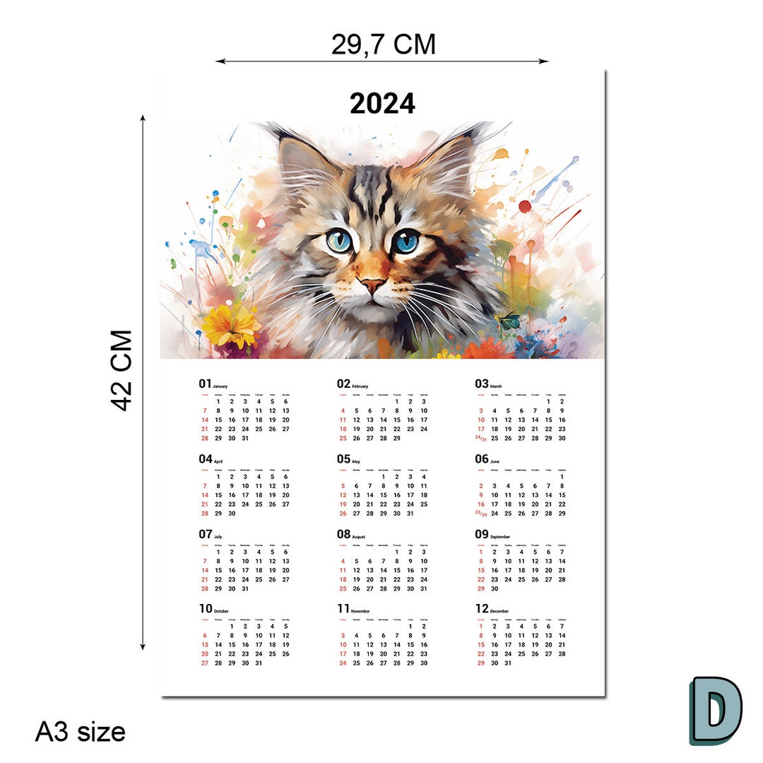 2024 Cats Wall Calendar Painted Cat Calendar Kitty Art Gifts for Cat ...