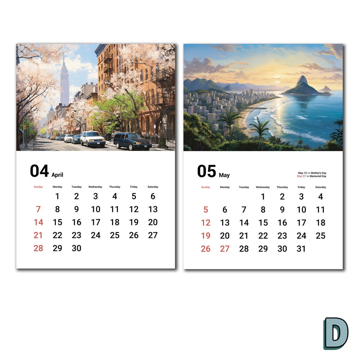 2024 Calendar Bundle: Printable City Botanical & Butterfly - Etsy