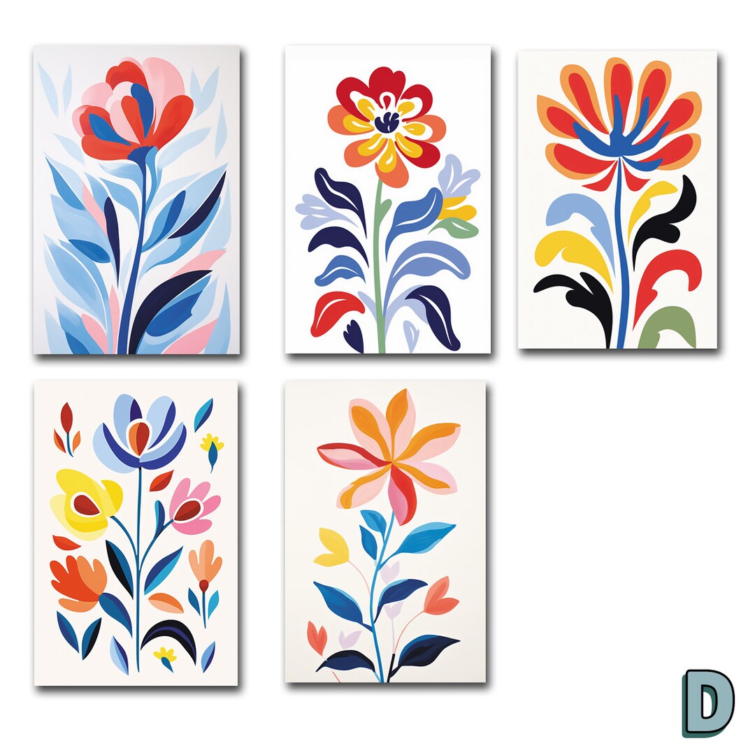 Botanical Flower 5 Poster Set Floral Art Flower Market - Etsy