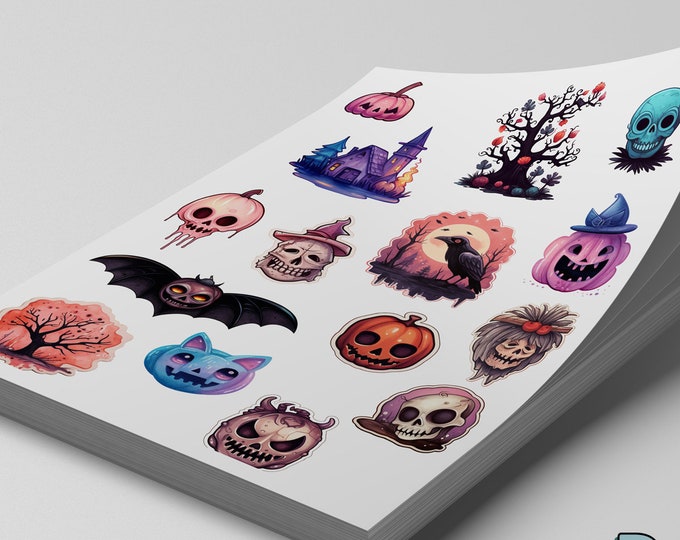 60 PRINTABLE Halloween Sticker Sheet Pack Retro Halloween Sticker ...