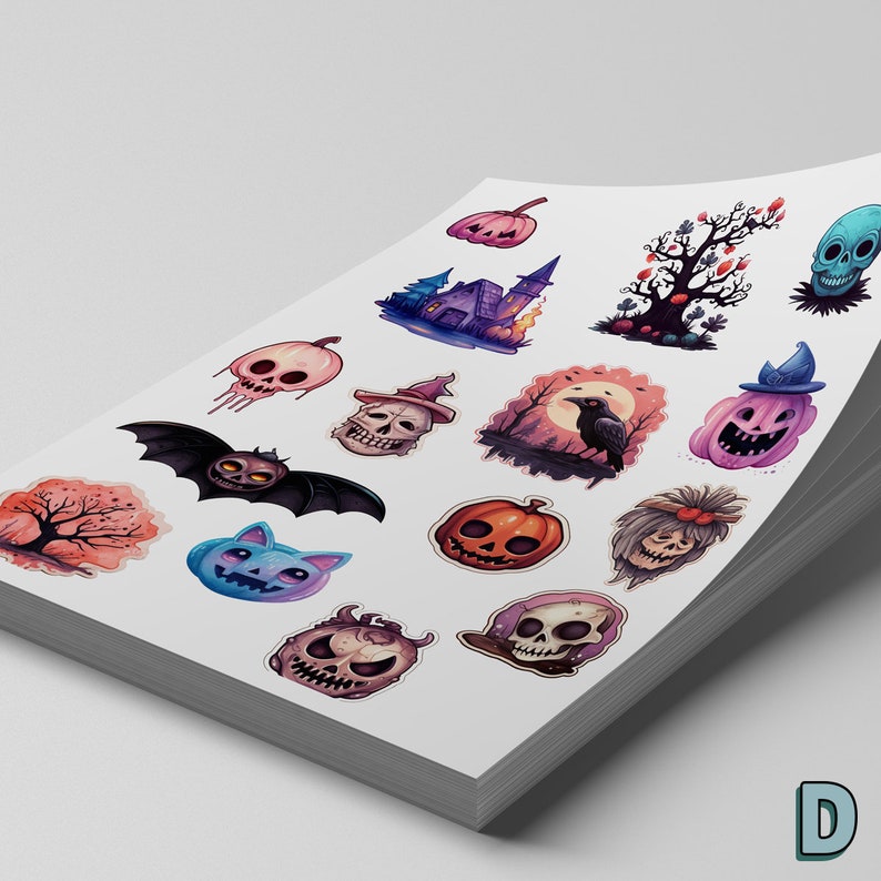 60 PRINTABLE Halloween Sticker Sheet Pack Retro Halloween - Etsy