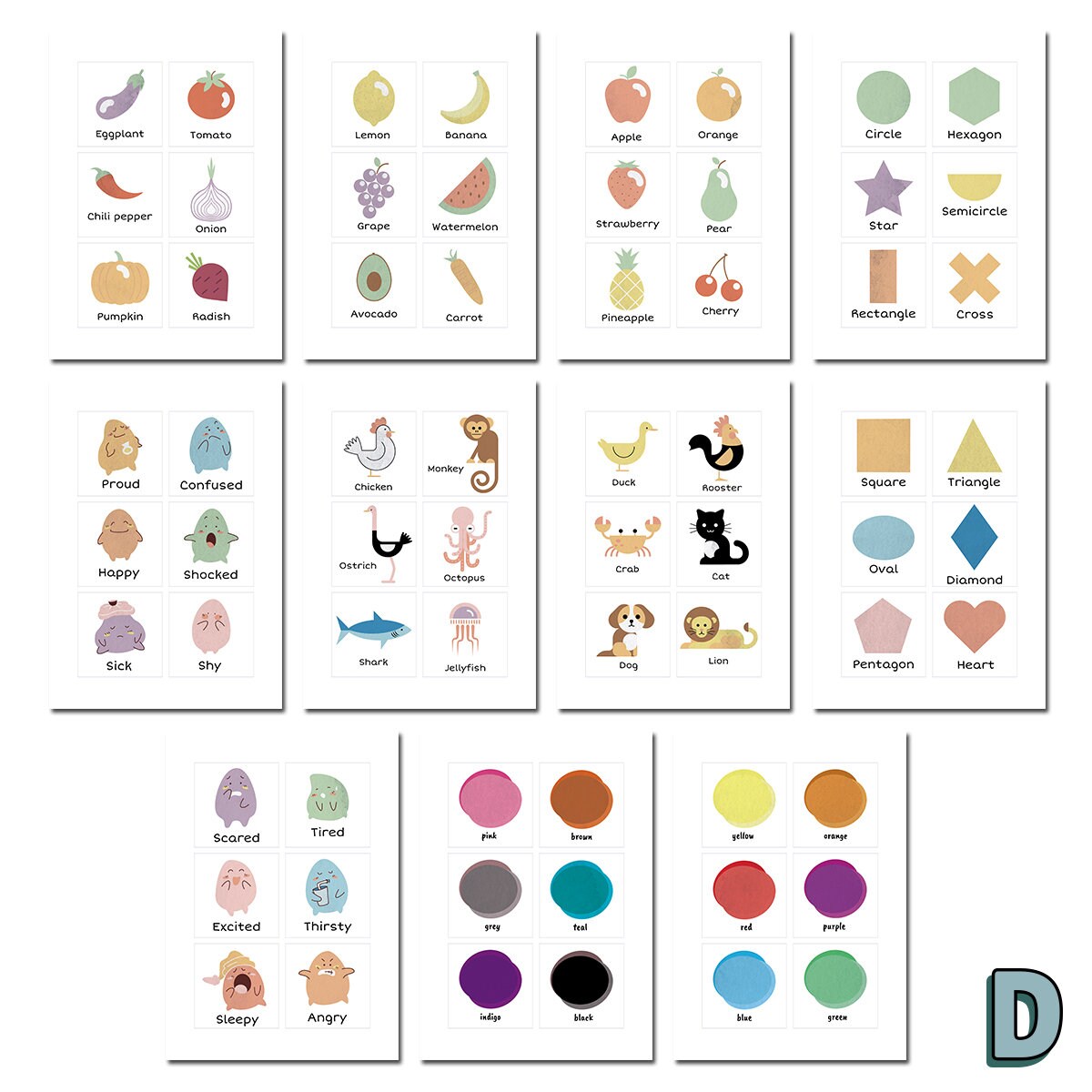92 Montessori Flash Cards Printable Set: ABC, Animals, Fruits, Colors ...