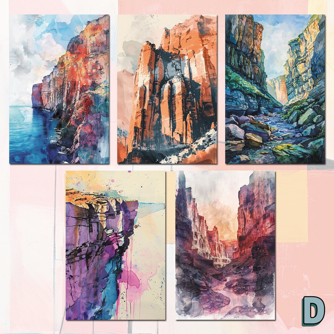 Dramatic Seaside Cliff Ink Prints Set of 5 Monochrome Coastal Scenes ...