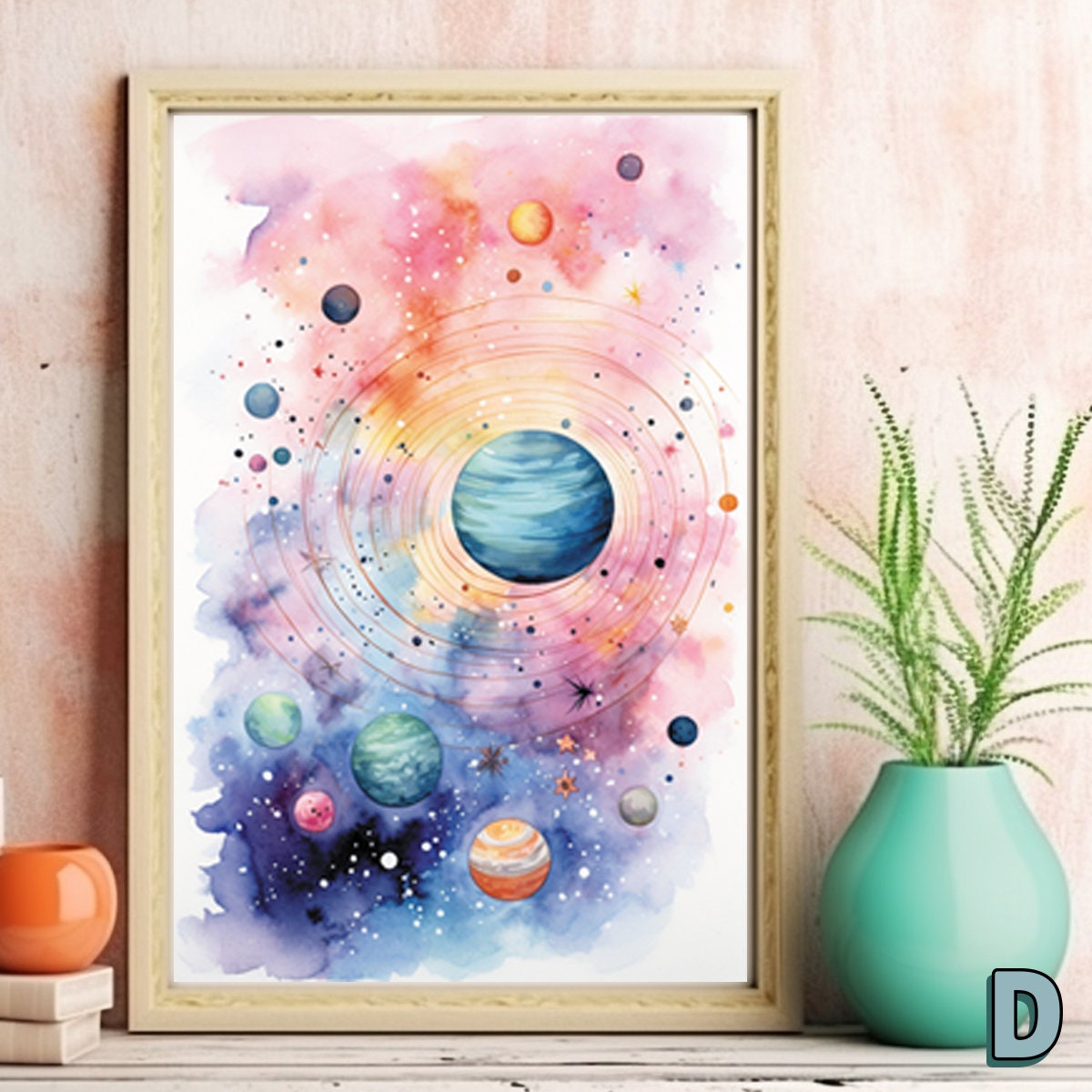 Set 14 Whimsical Planets Kids Room Decor Watercolor Galaxy - Etsy