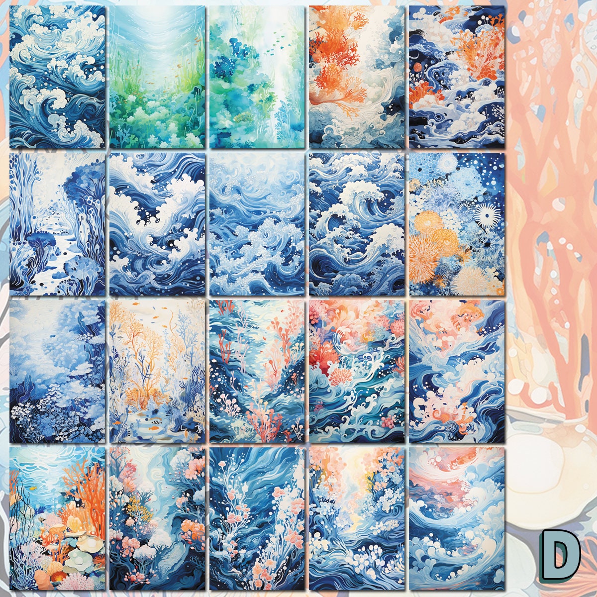 20 Ocean Watercolor Prints: Serene Sea Life & Soft Blue Tones - Etsy