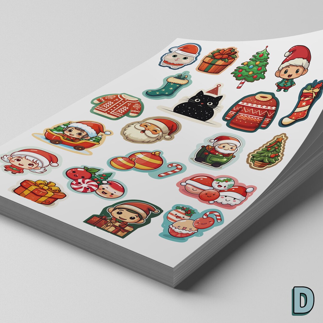 40 Pack PRINTABLE Christmas Sticker Sheet, Christmas Sticker Bundle ...