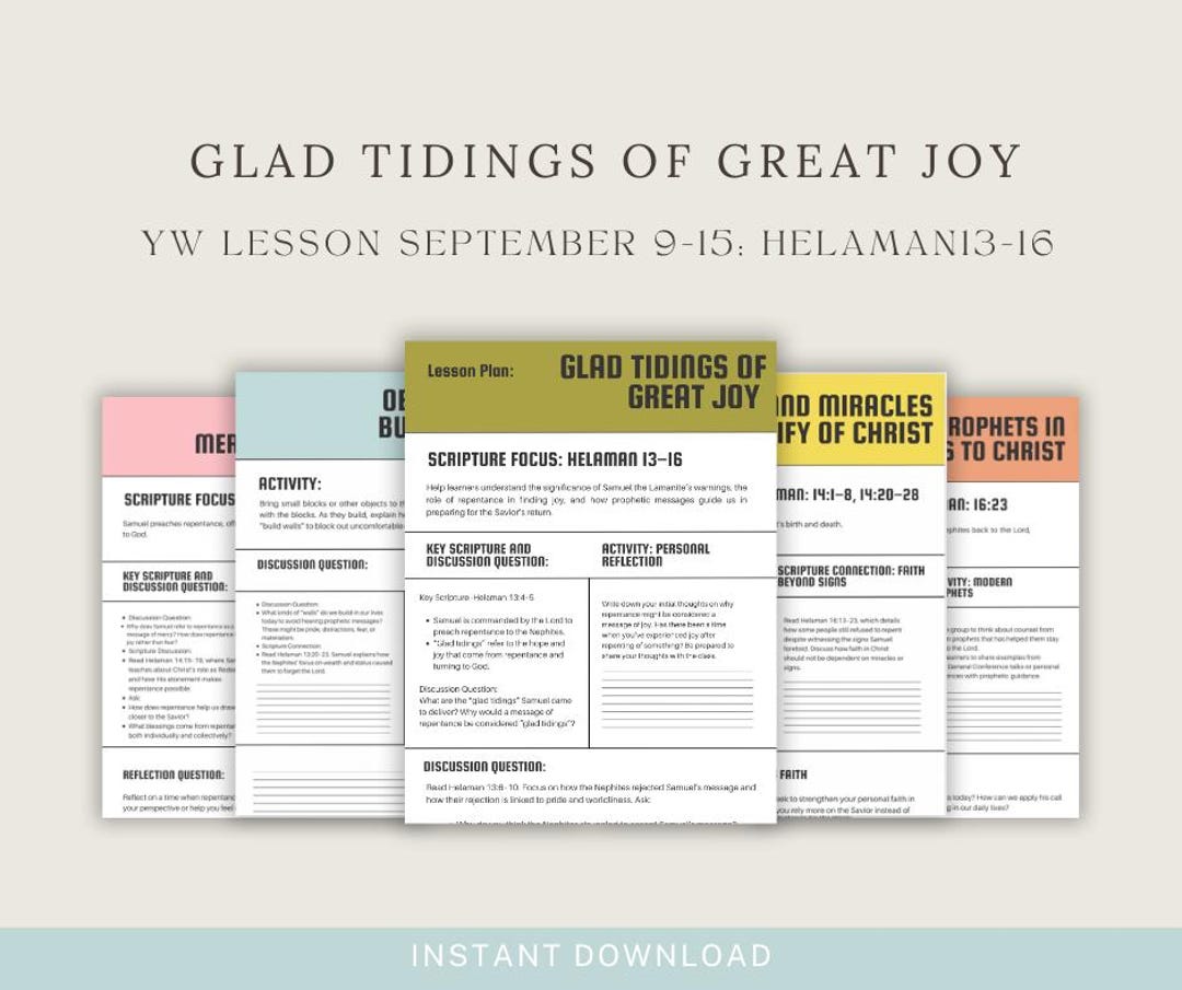 Glad Tidings of Great Joy, Come Follow Me, Lesson Worksheet, Helaman 13 ...