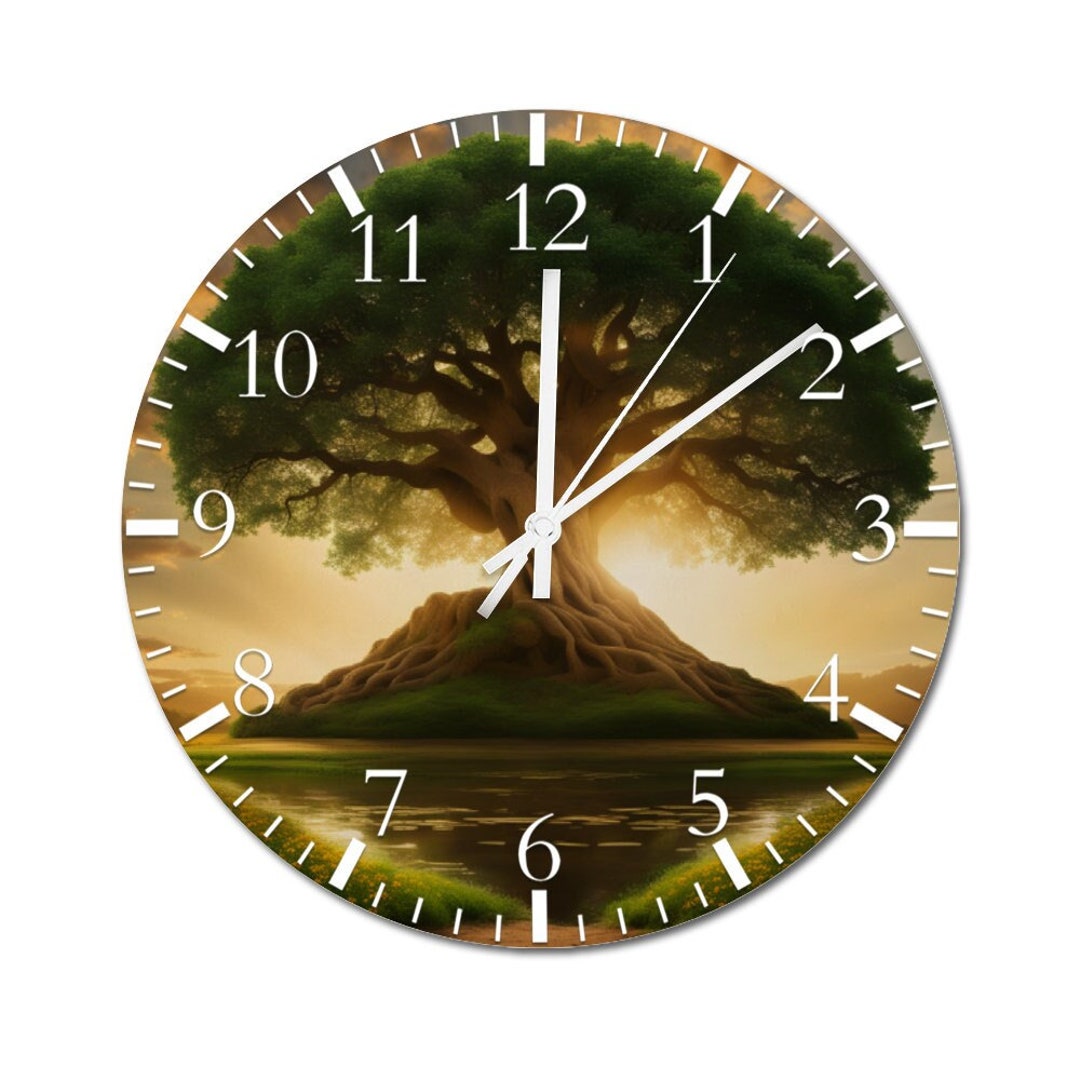 Tree of Life Wall Clock Wall Clock Modern Round Non-ticking Wooden Wall ...