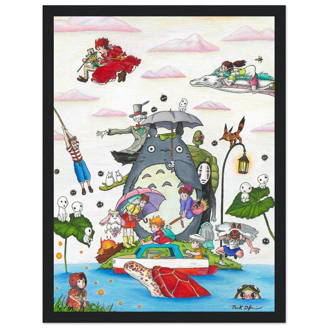 Studio Ghibli Hand Drawn and Framed Artwork by Nick Difranceisco - Etsy