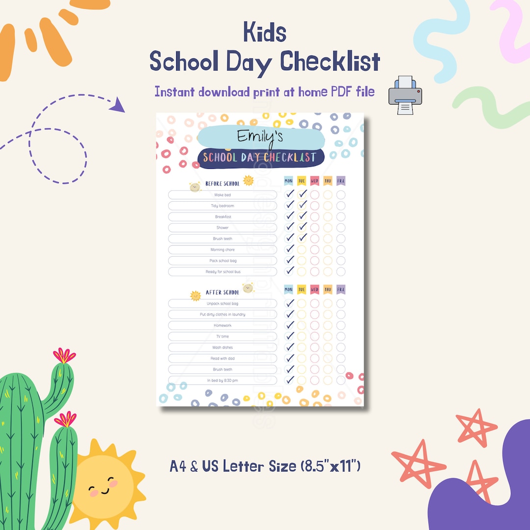 Kids Daily Checklist Kids Morning Routine Kids Daily - Etsy