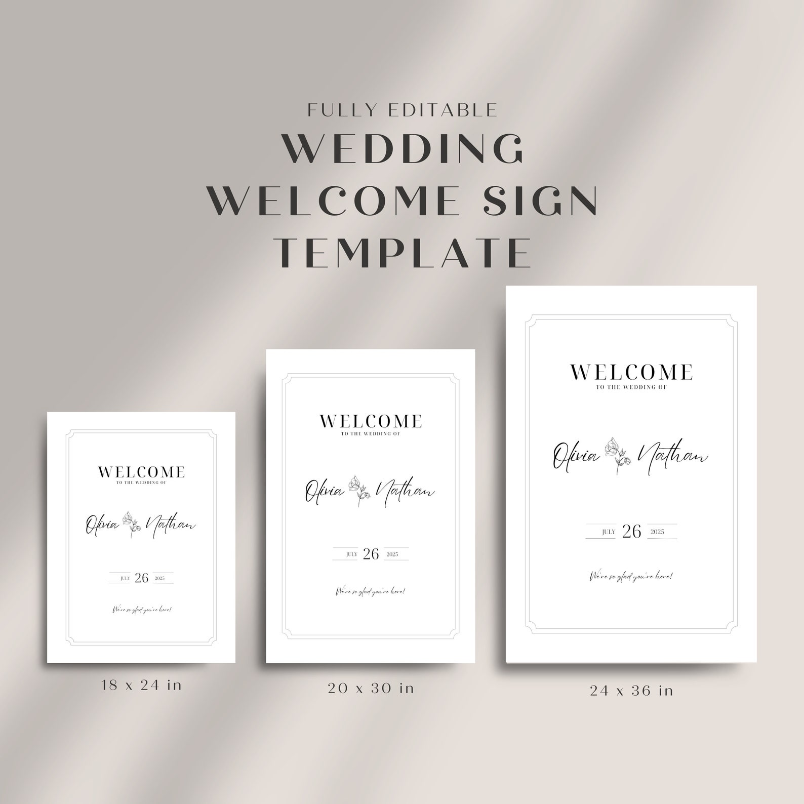 Editable Modern Wedding Welcome Sign Template, Minimal Welcome Sign ...