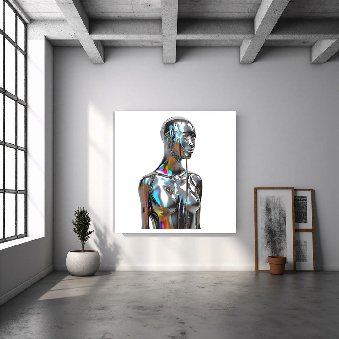 Silver Statue Canvas Hologram Wall Art Woman Bust Painting - Etsy