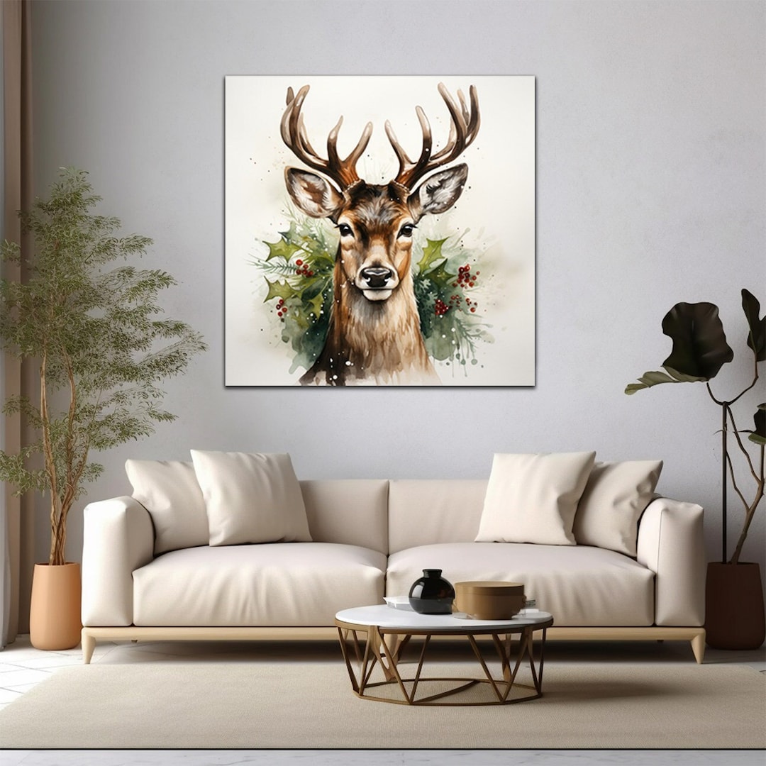 Deer Canvas Painting Stag Wall Art Hart Painting Roebuck - Etsy