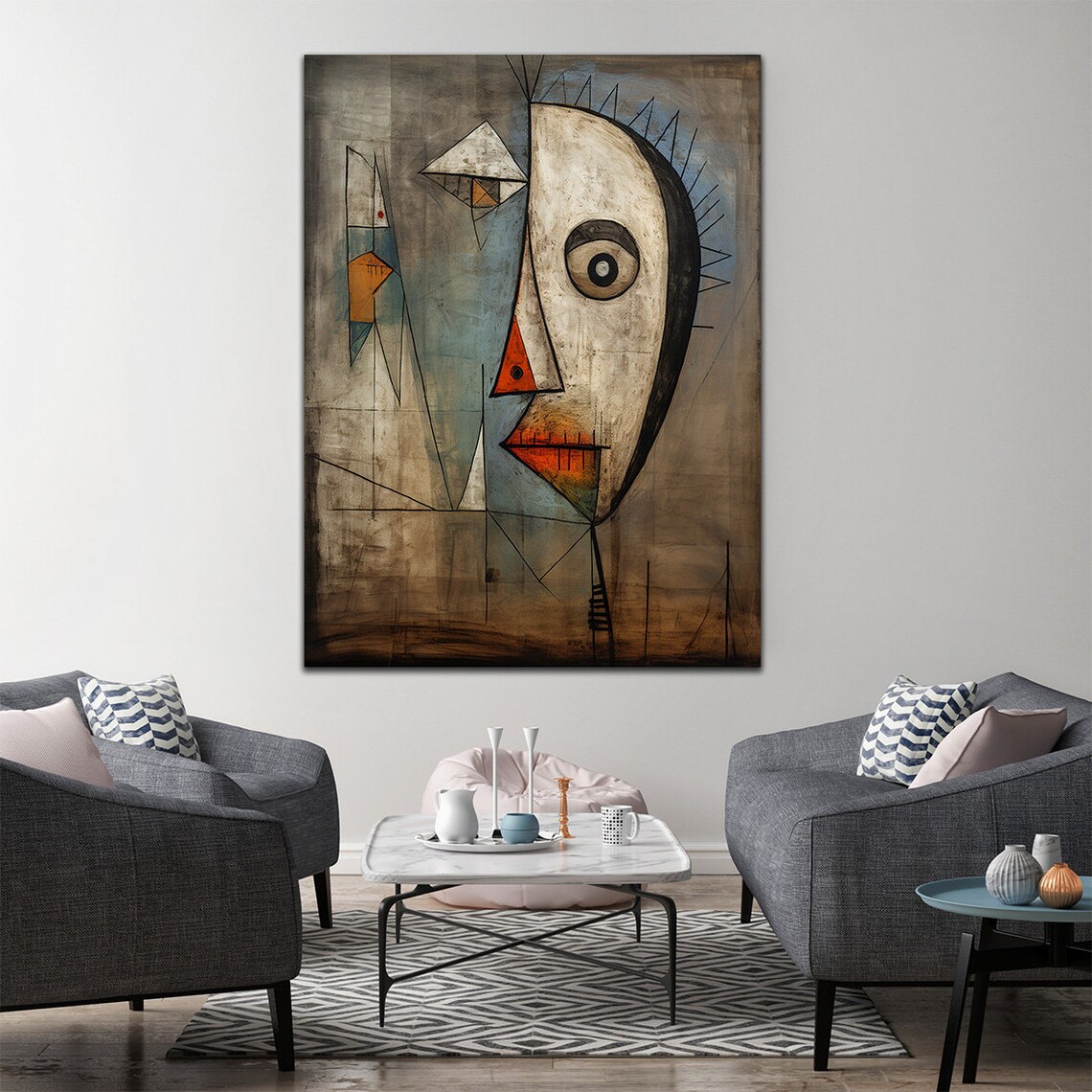 Cubism Style Face Canvas Painting, Cubism Mask Wall Art, Cubism Style ...