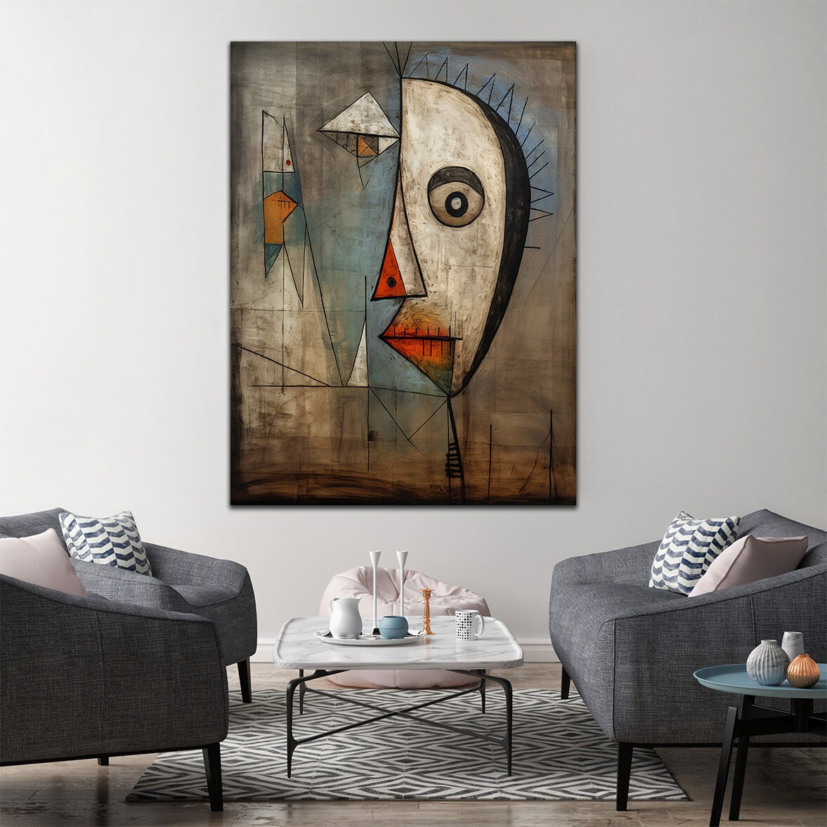 Cubism Style Face Canvas Painting, Cubism Mask Wall Art, Cubism Style ...