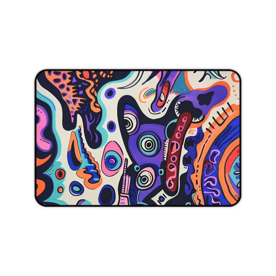 Doodle Art Desk Mat 60's Art Desk Mat Hippie Art Desk Mat Mod Art Desk ...