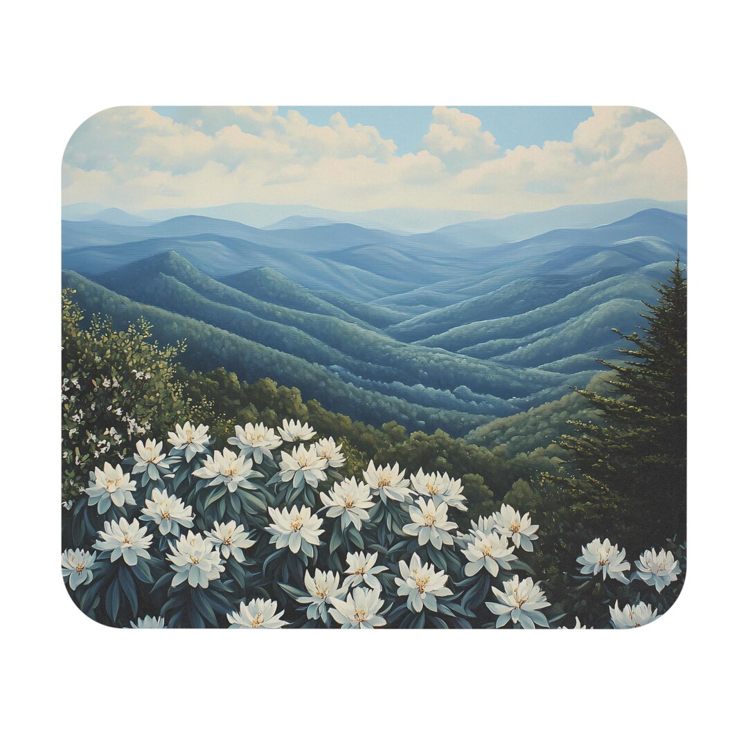 Blue Ridge Mountains With White Flowers Mouse Pad, Flowers on the Blue ...