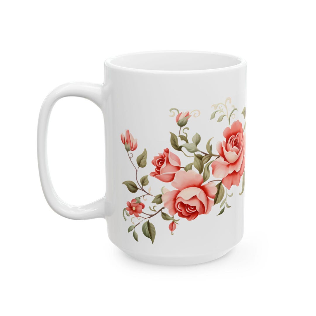 Pink Roses Ceramic Mug 15 Oz. Pink Floral Coffee Mug Rose Lover Mug ...