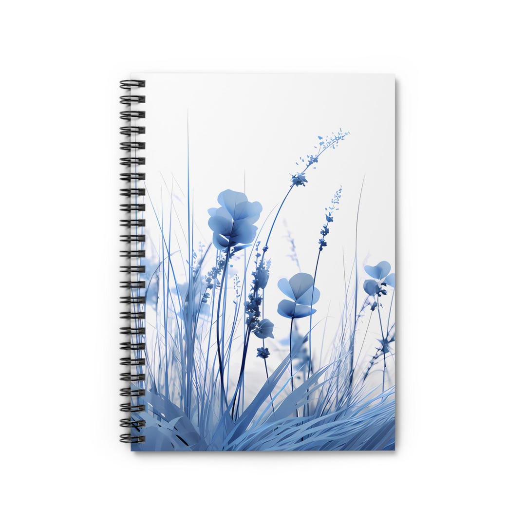 Blue Wildflower Spiral Notebook - Ruled Line, Blue Floral Journal ...