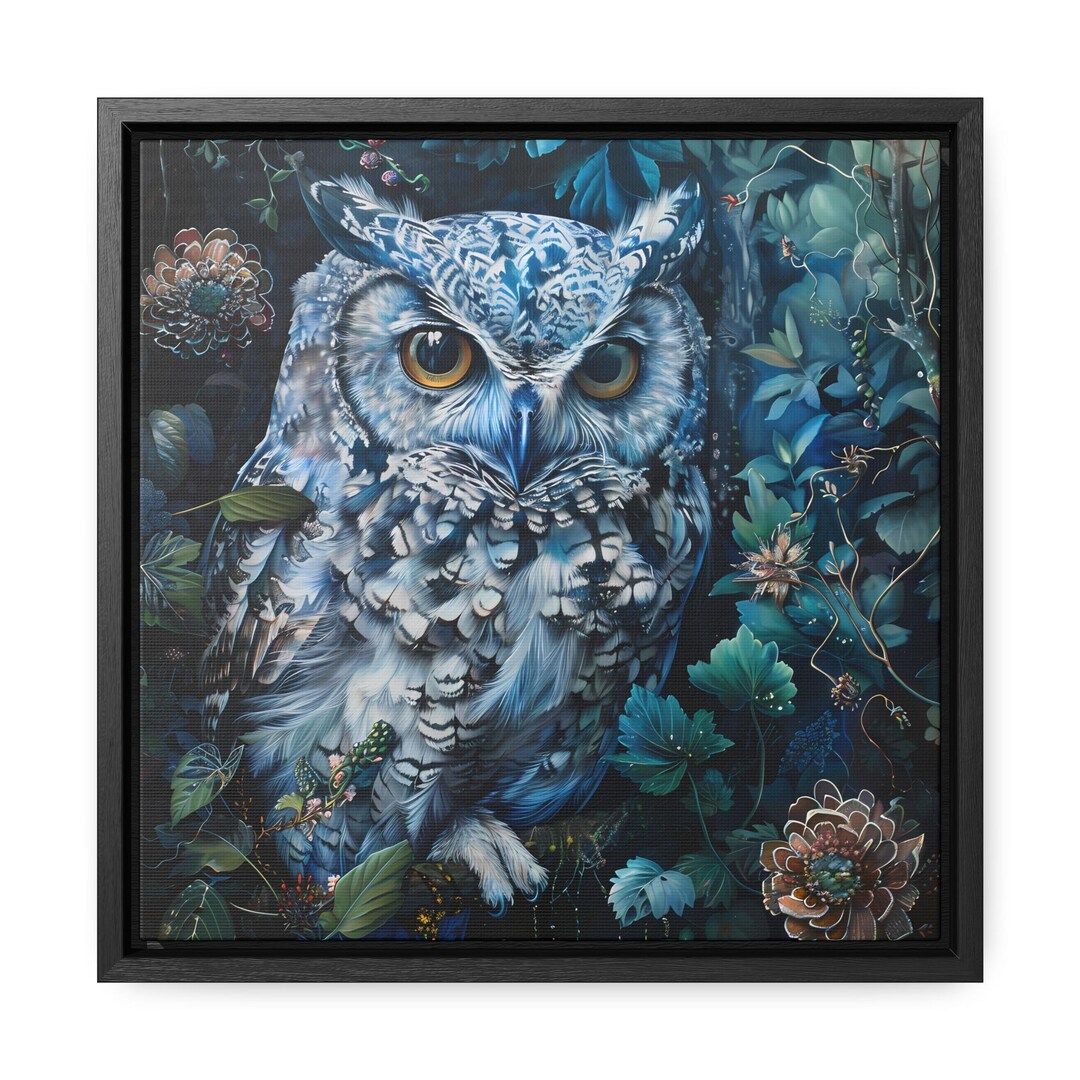 Blue Owl Gallery Canvas Wraps Square Frame Nighttime Owl Wall Art Blue ...