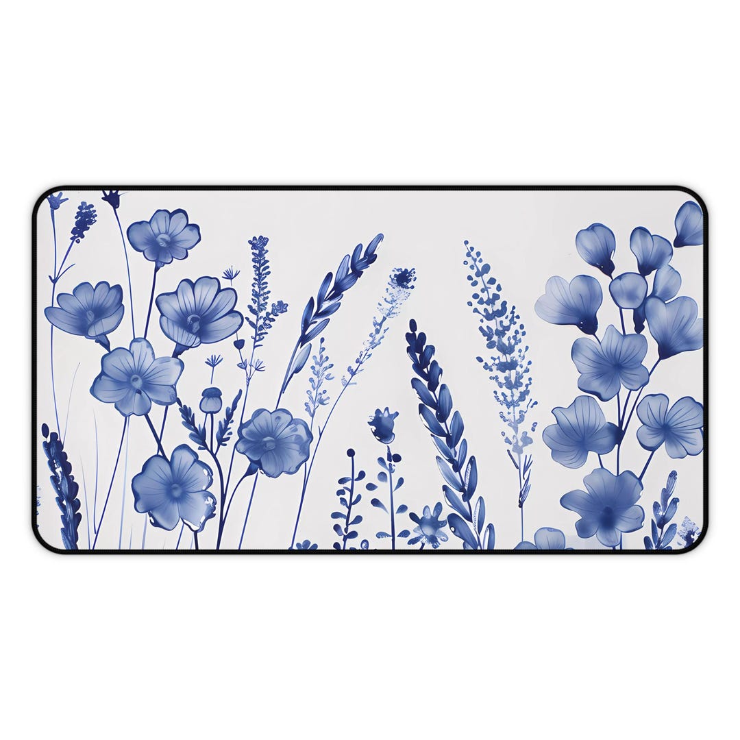 Blue Wildflowers Desk Mat Blue Floral Desk Mat for Home Office ...