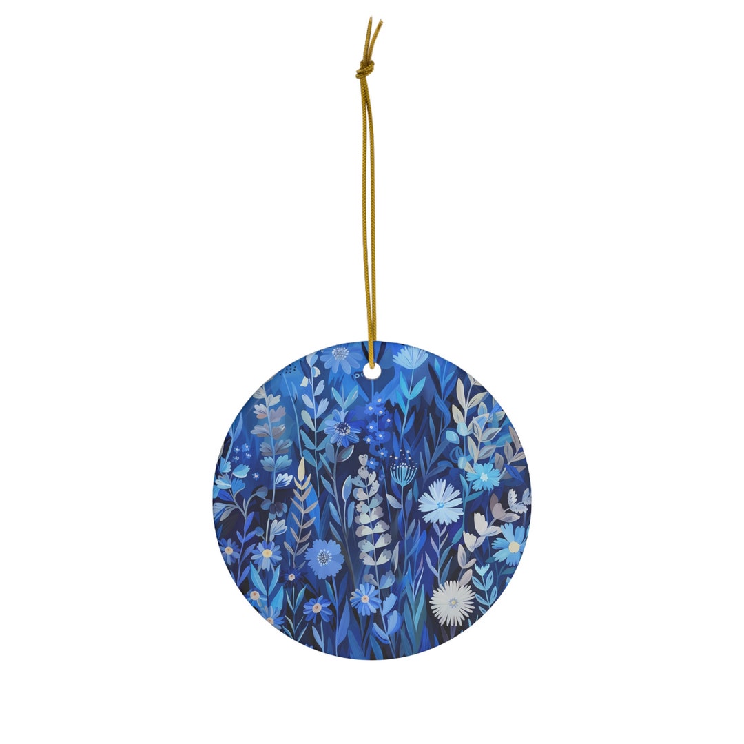 Blue Floral Ceramic Ornament Blue Flowers Ornament Blue Floral Ornament ...