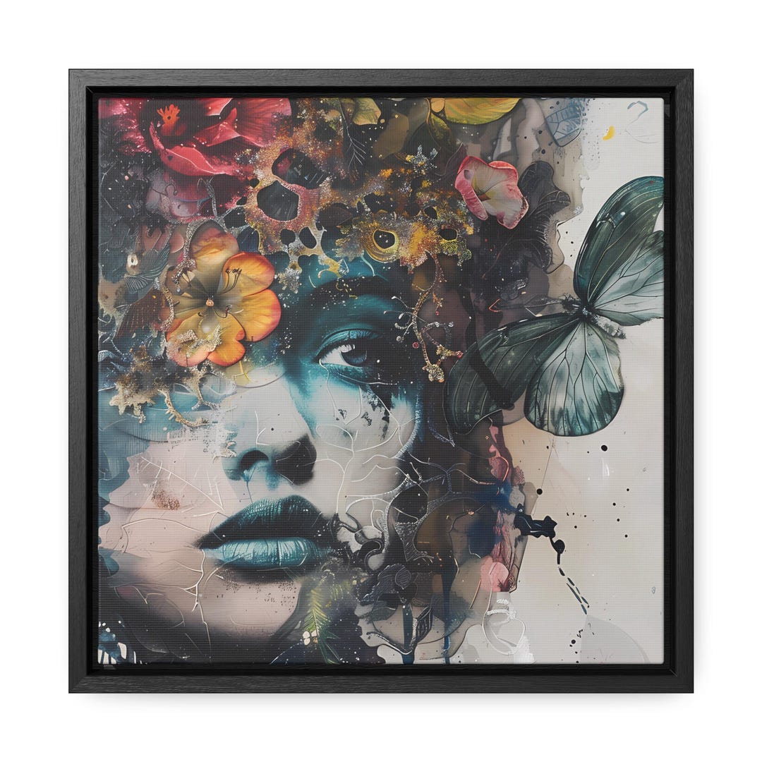 Girl With Butterfly Collage Gallery Canvas Wrap Square Frame Artsy Girl ...