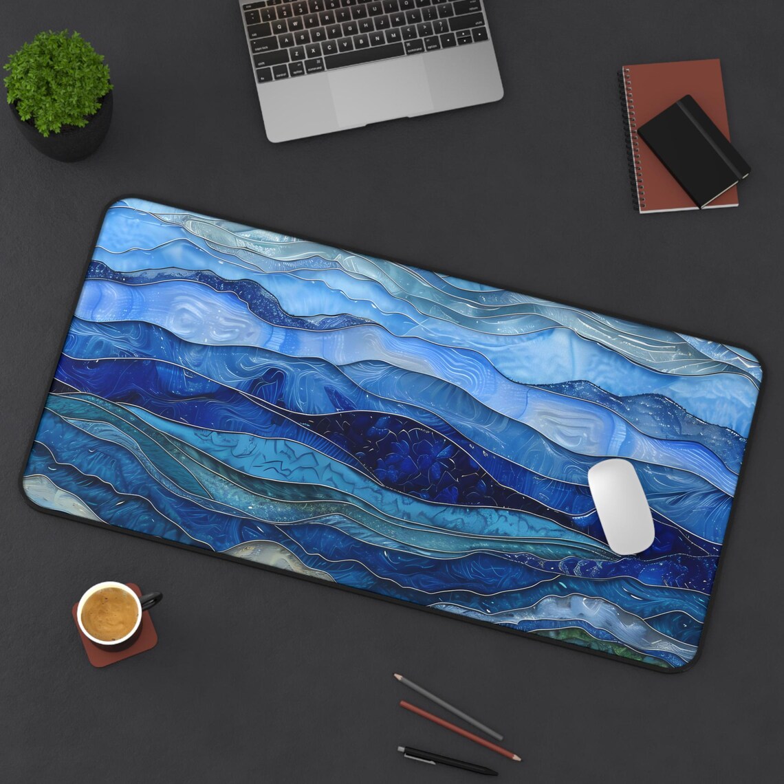 Blue Ocean Waves Desk Mat Blue Glass Waves Print Desk Mat Artsy Blue ...