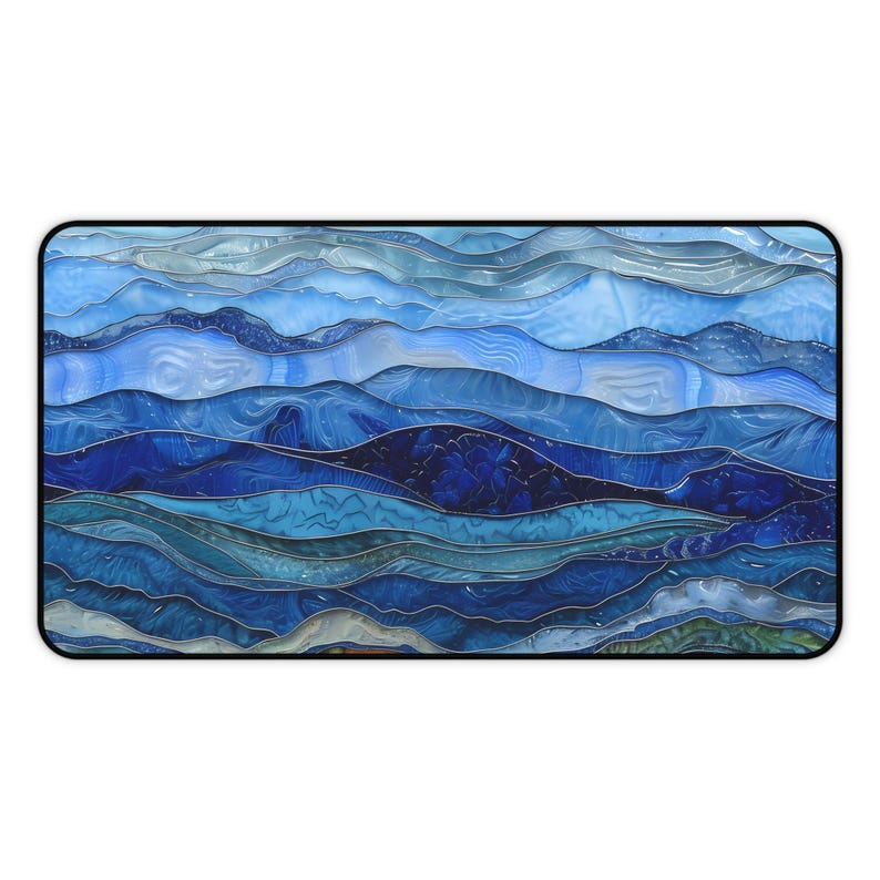 Blue Ocean Waves Desk Mat Blue Glass Waves Print Desk Mat Artsy Blue ...