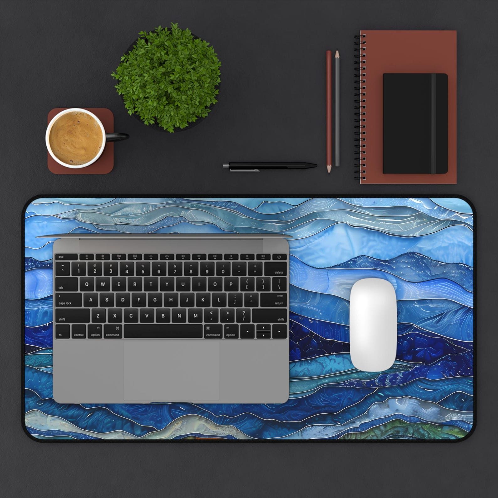 Blue Ocean Waves Desk Mat Blue Glass Waves Print Desk Mat Artsy Blue ...