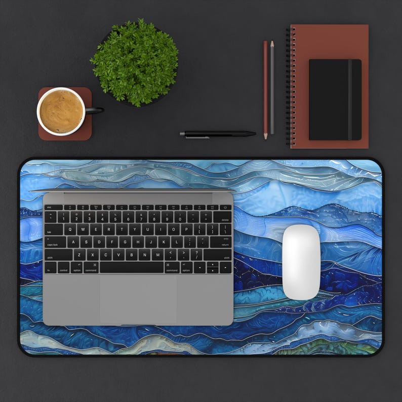 Blue Ocean Waves Desk Mat Blue Glass Waves Print Desk Mat Artsy Blue ...