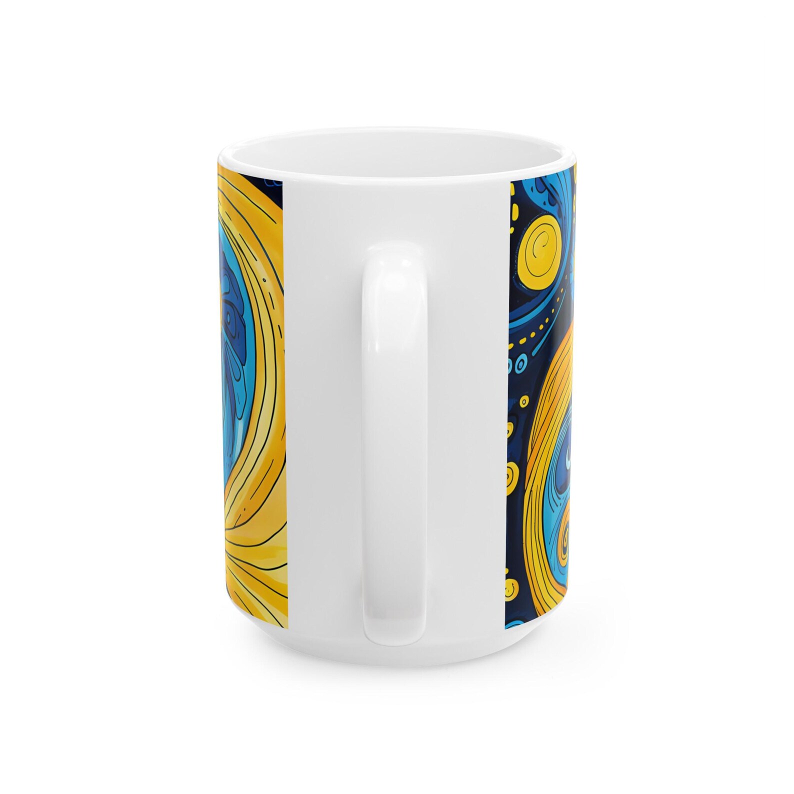 Blue and Yellow Swirly Doodle Ceramic Mug 15 Oz. Blue and Yellow Coffee ...