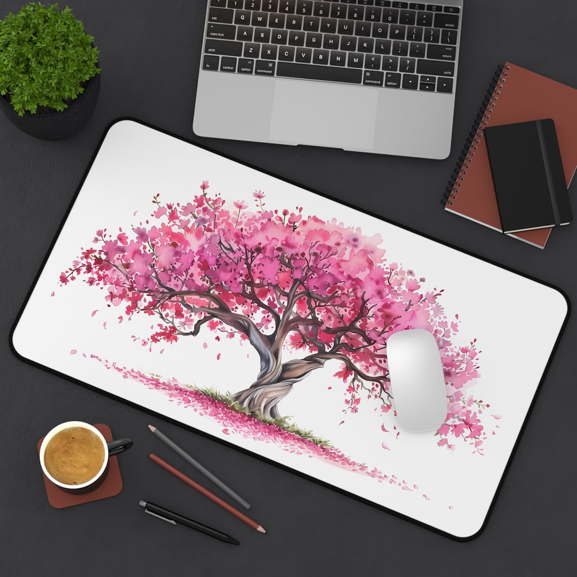 Cherry Blossom Watercolor Desk Mat Pink Magnolia Tree Desk Mat Cherry ...