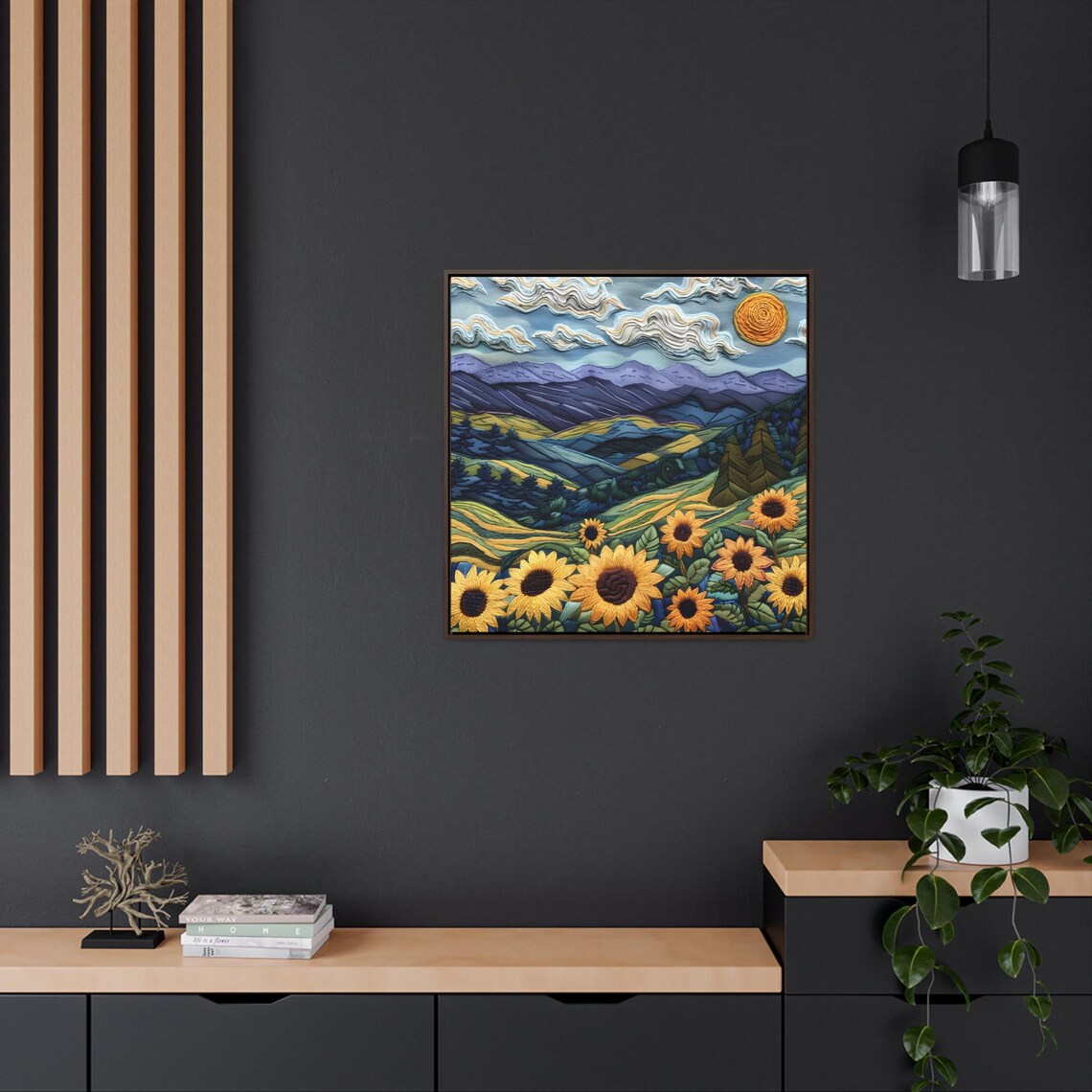 Blue Ridge Mountain With Sunflowers Needlework Print Gallery Canvas ...