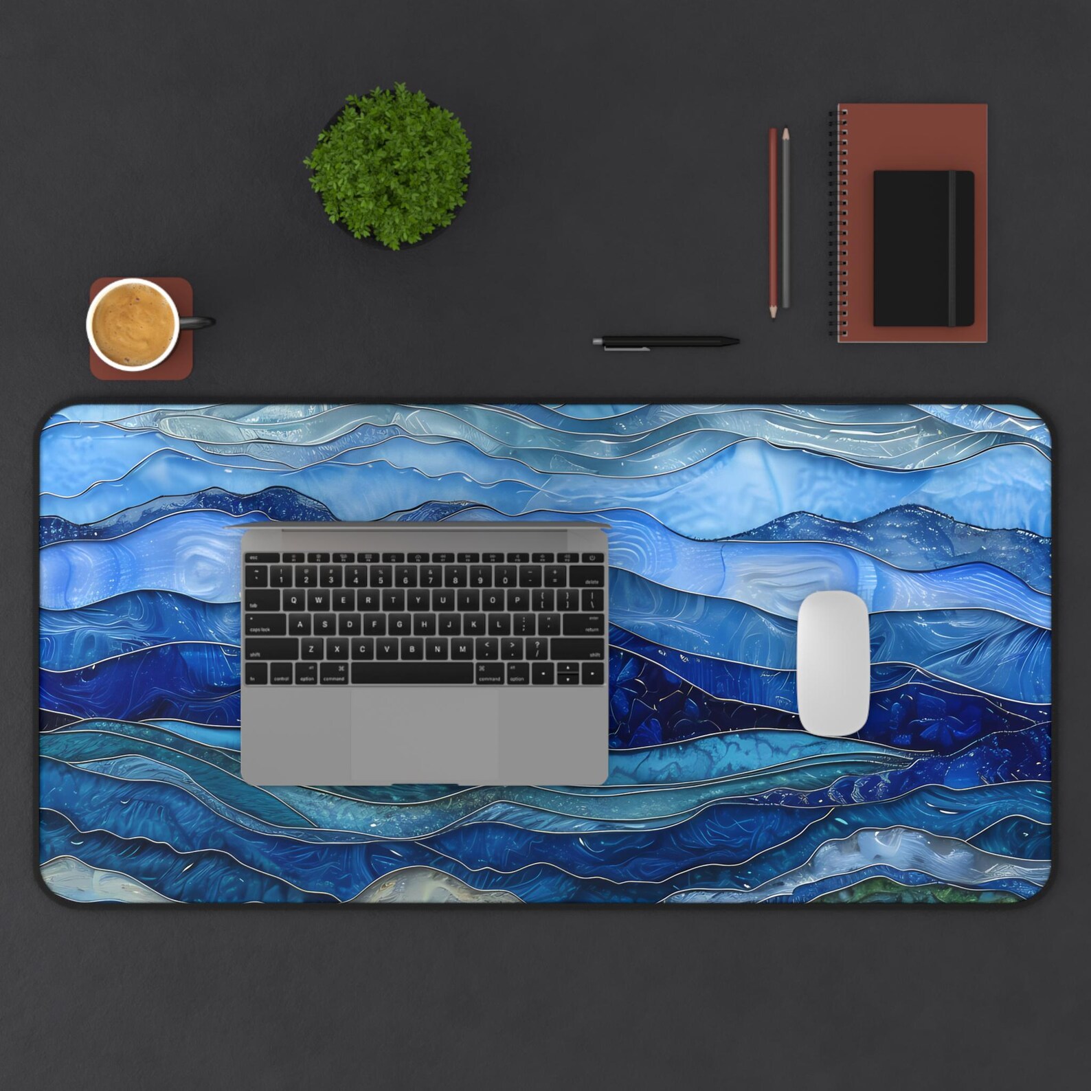 Blue Ocean Waves Desk Mat Blue Glass Waves Print Desk Mat Artsy Blue ...