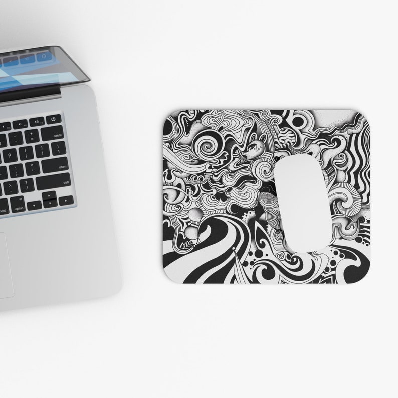 Black and White Doodle Art Mouse Pad, Black and White Mouse Pad, ]artsy ...