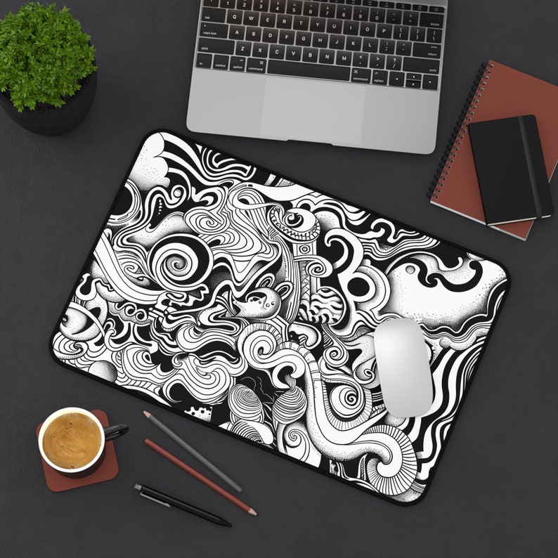Black and White Swirly Doodle Desk Mat Black and White Desk Mat Black ...