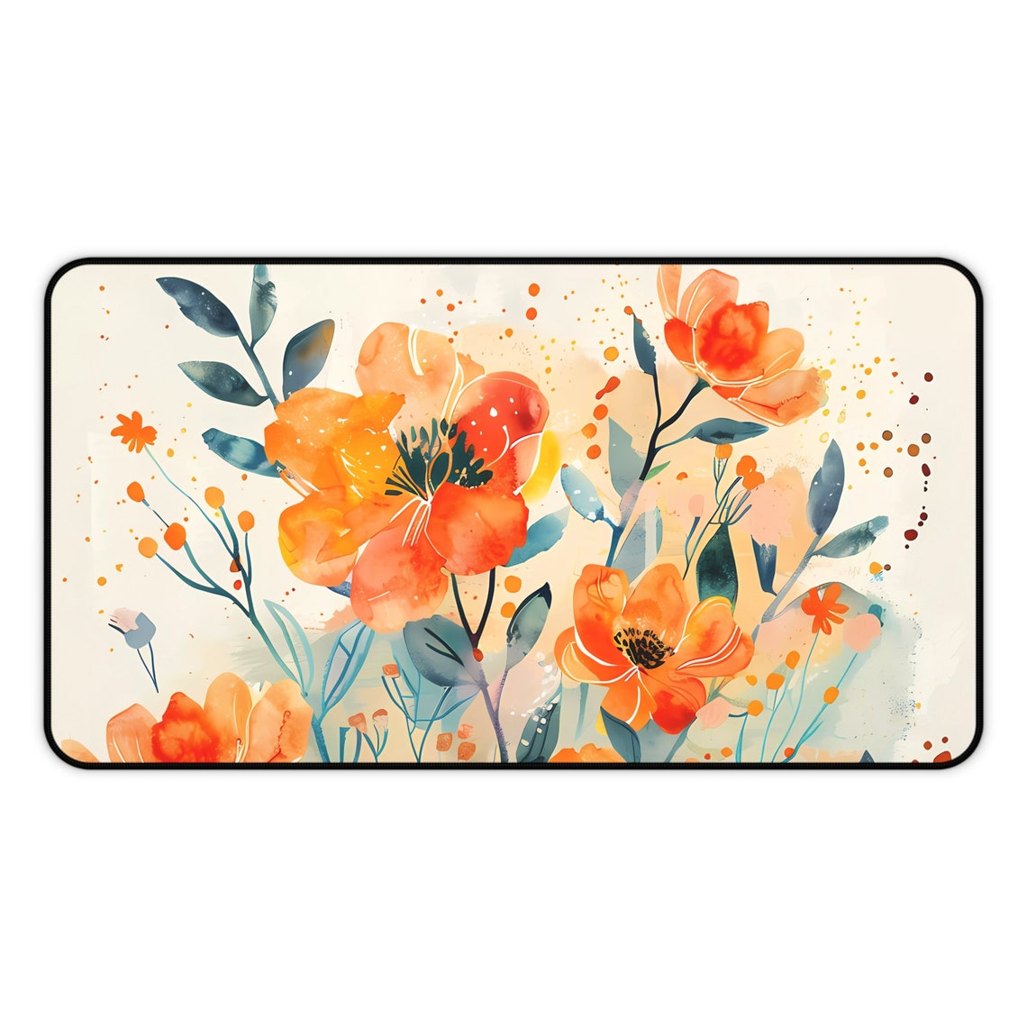 Orange Floral Watercolor Print Desk Mat Orange Flower Desk Mat Orange ...