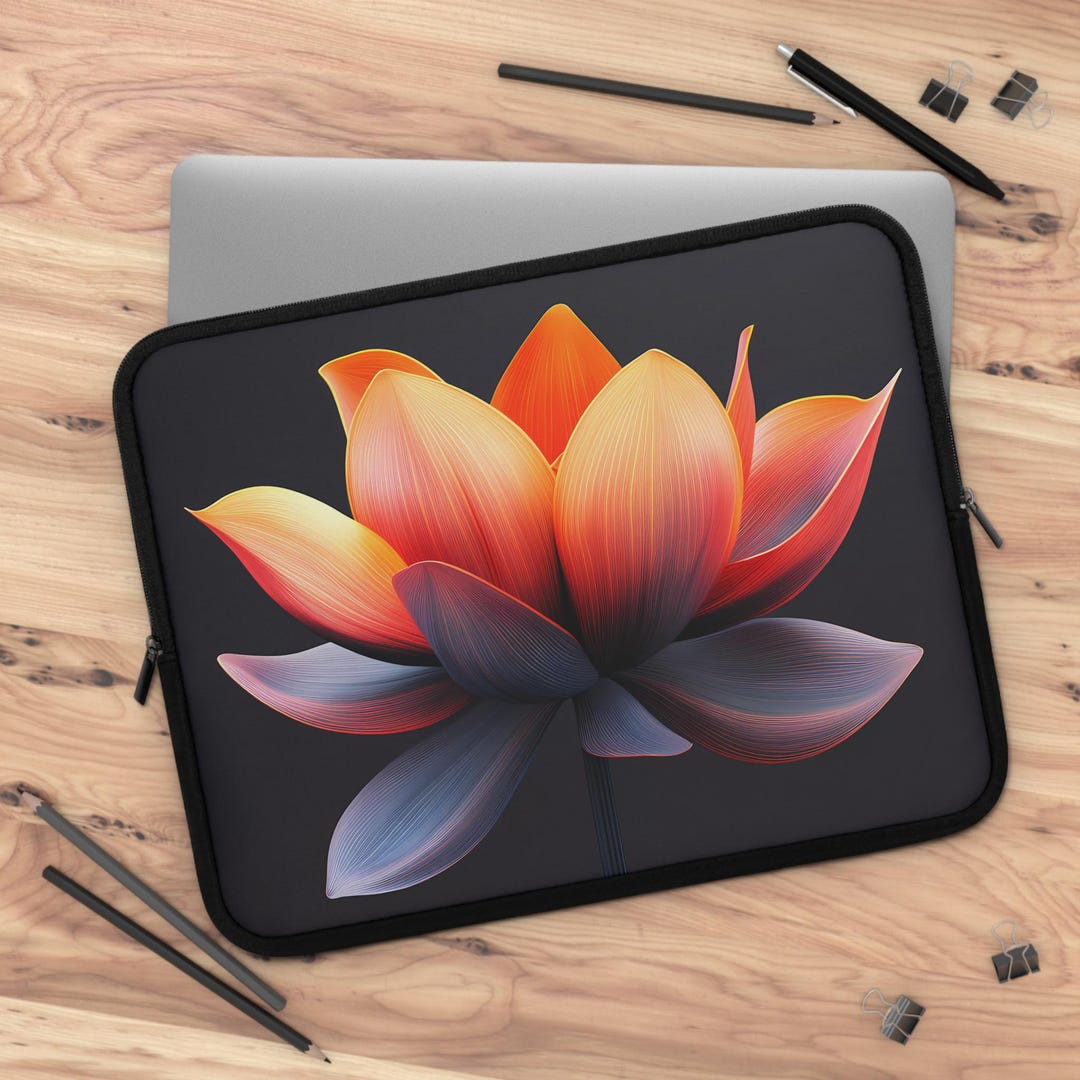Lotus Flower Laptop Sleeve 17" Laptop Case Orange and Purple Lotus ...