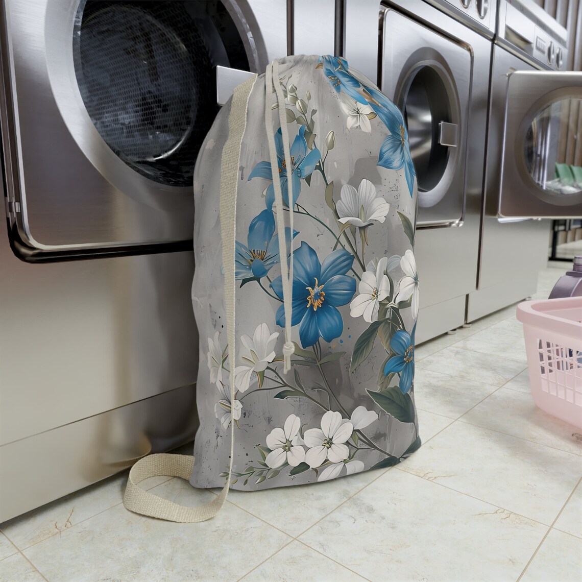 Blue and White Floral Laundry Bag Blue and White Floral Tote Bag Blue ...