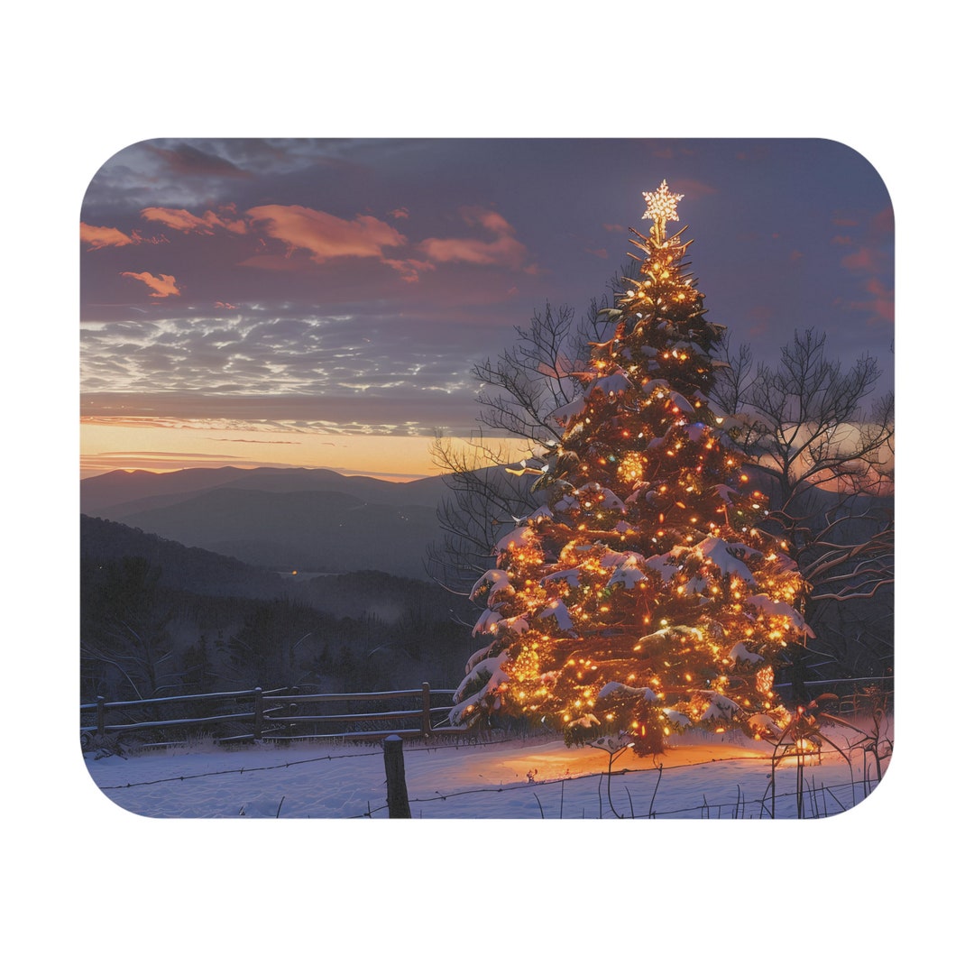 Blue Ridge Mountain Christmas Mouse Pad Christmas Tree in Front of the ...