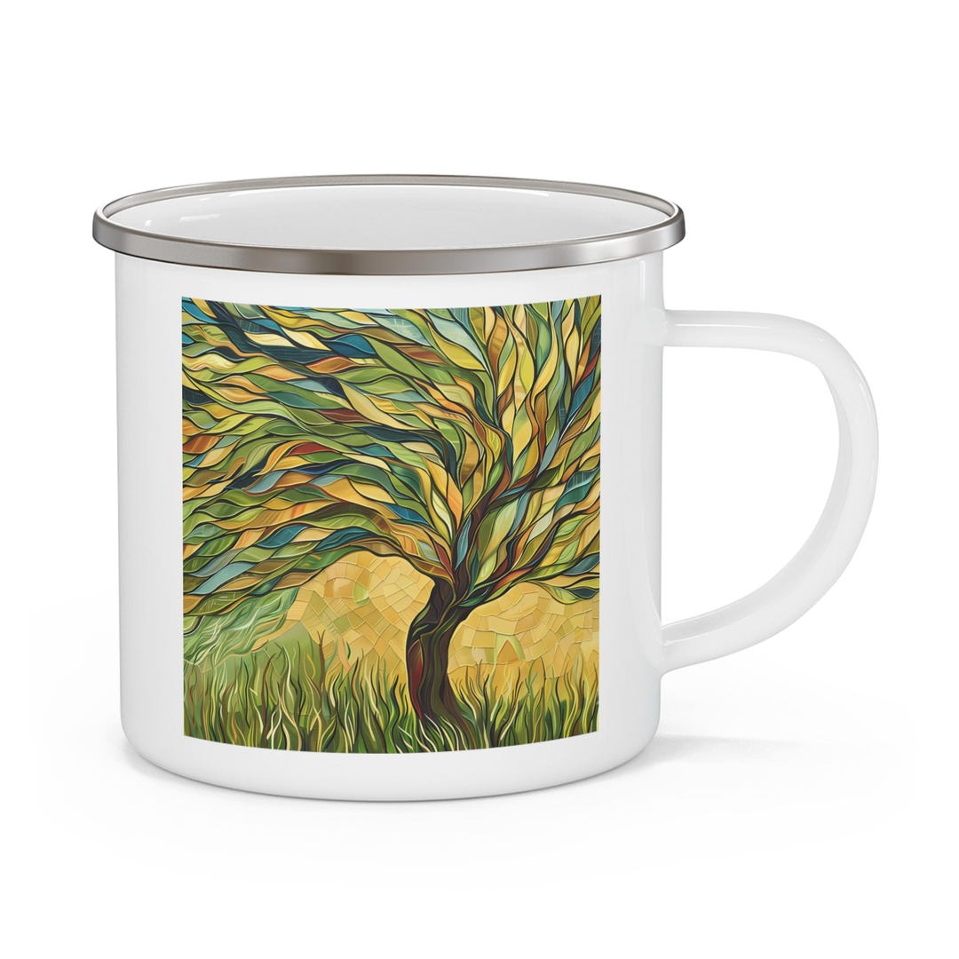 Artsy Tree Enamel Camping Mug Fall Tree Enamel Mug Autumn Tree Camping ...