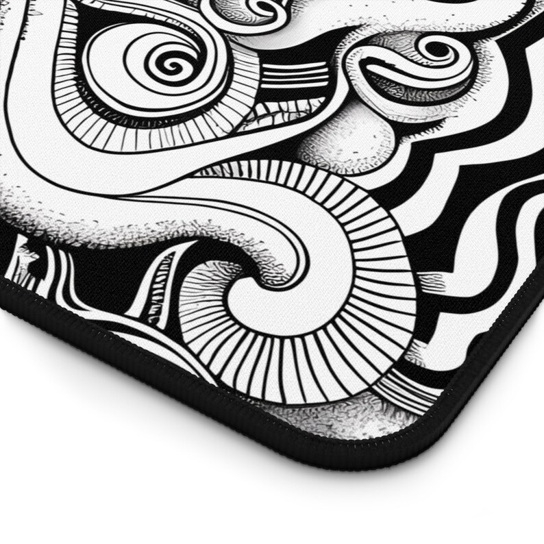 Black and White Swirly Doodle Desk Mat Black and White Desk Mat Black ...