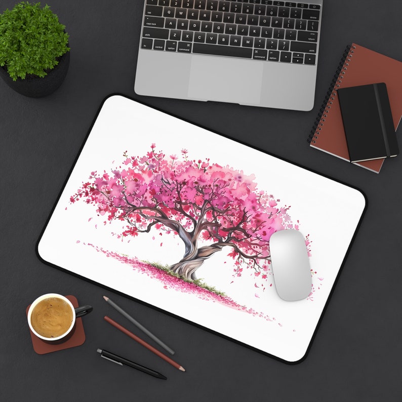 Cherry Blossom Watercolor Desk Mat Pink Magnolia Tree Desk Mat Cherry ...