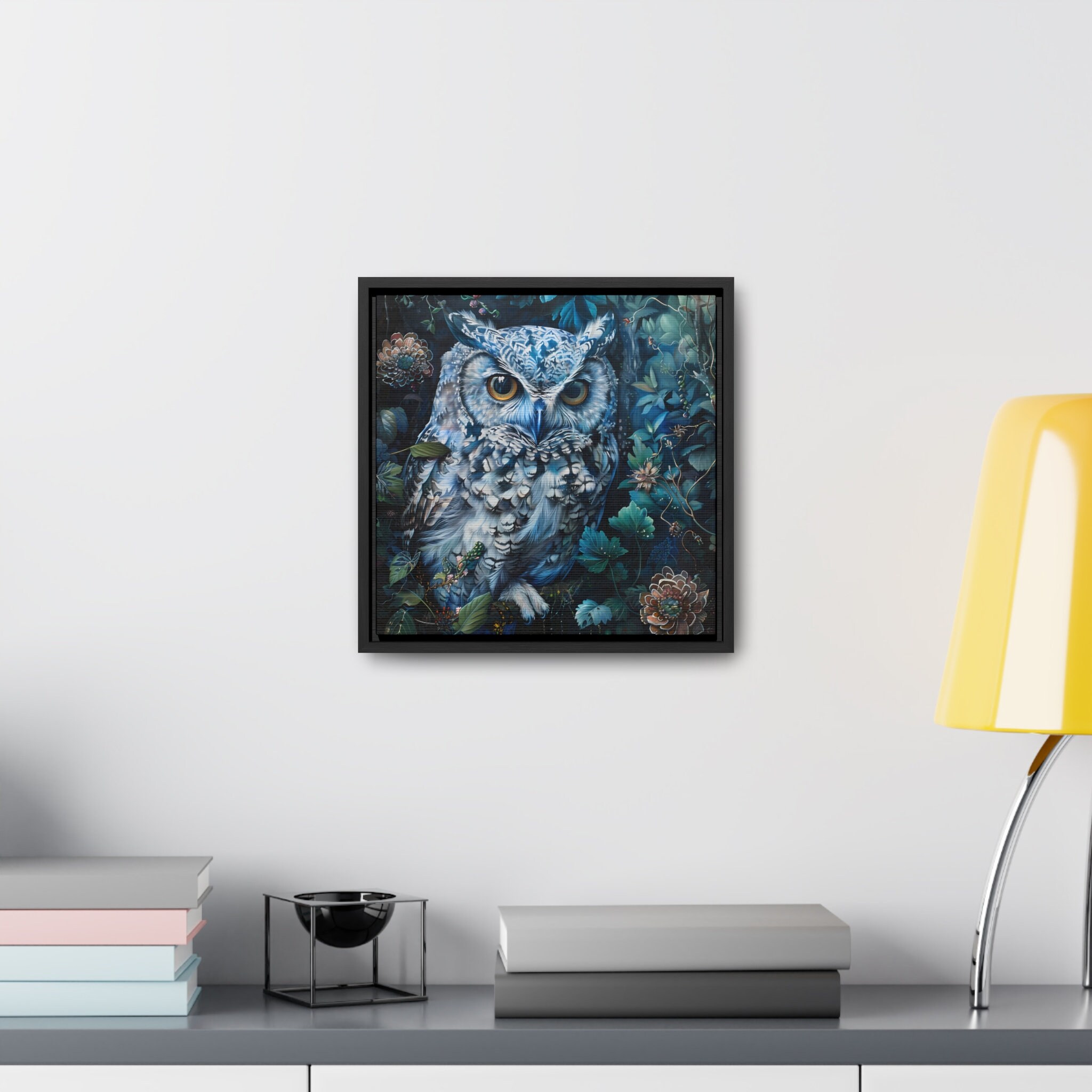 Blue Owl Gallery Canvas Wraps Square Frame Nighttime Owl Wall Art Blue ...