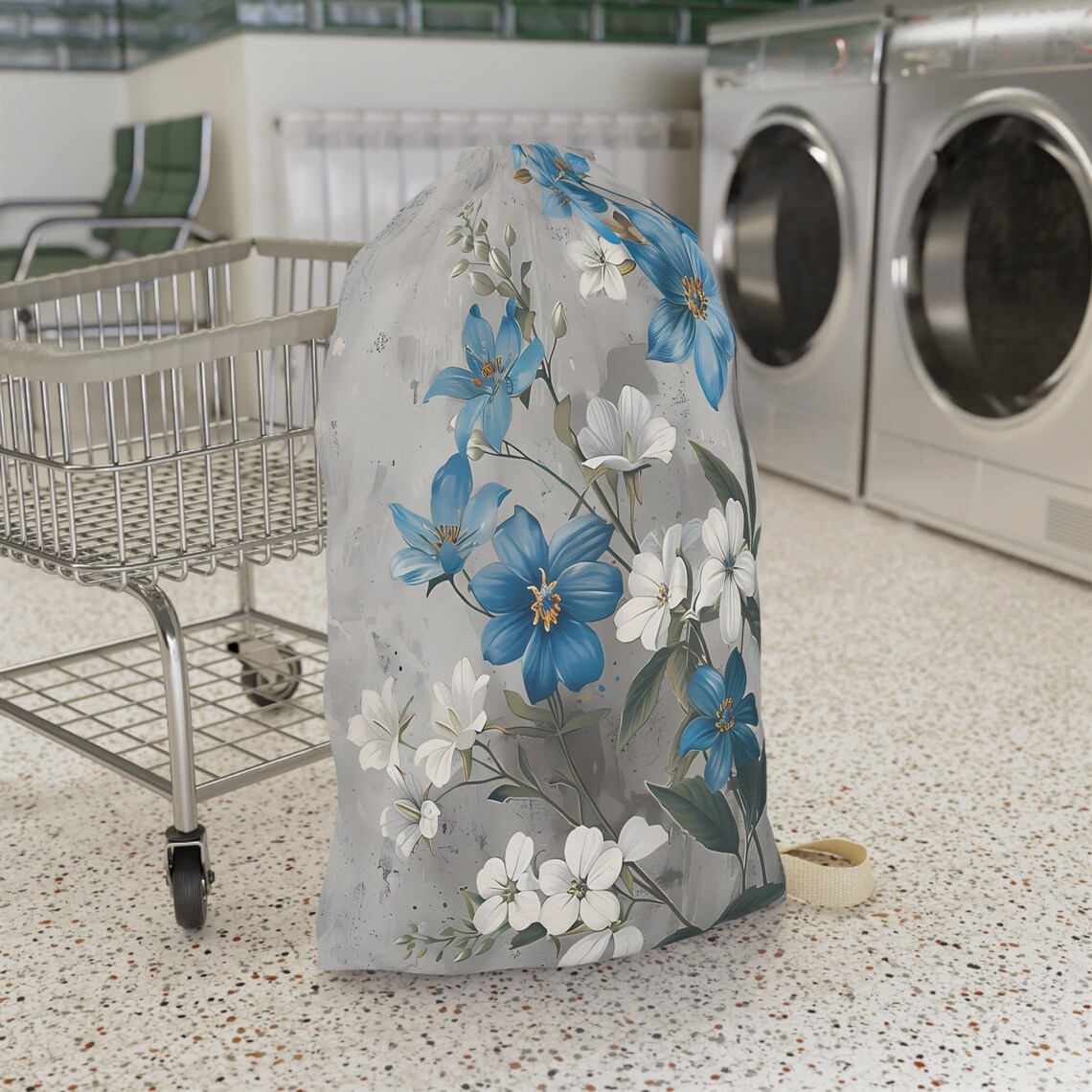 Blue and White Floral Laundry Bag Blue and White Floral Tote Bag Blue ...